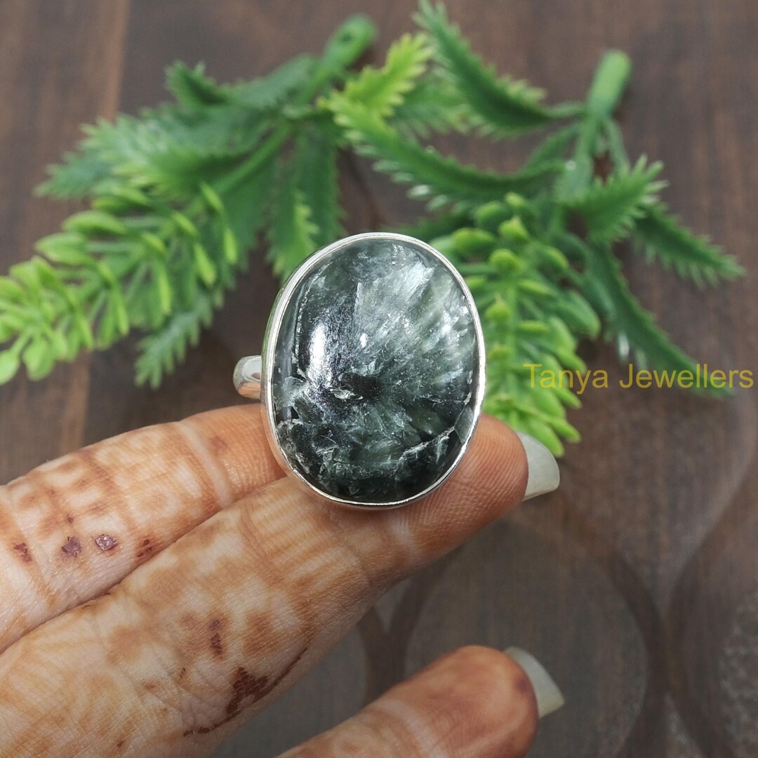 Natural Green Seraphinite Stone Ring, Gemstone Ring, 925 Sterling ...