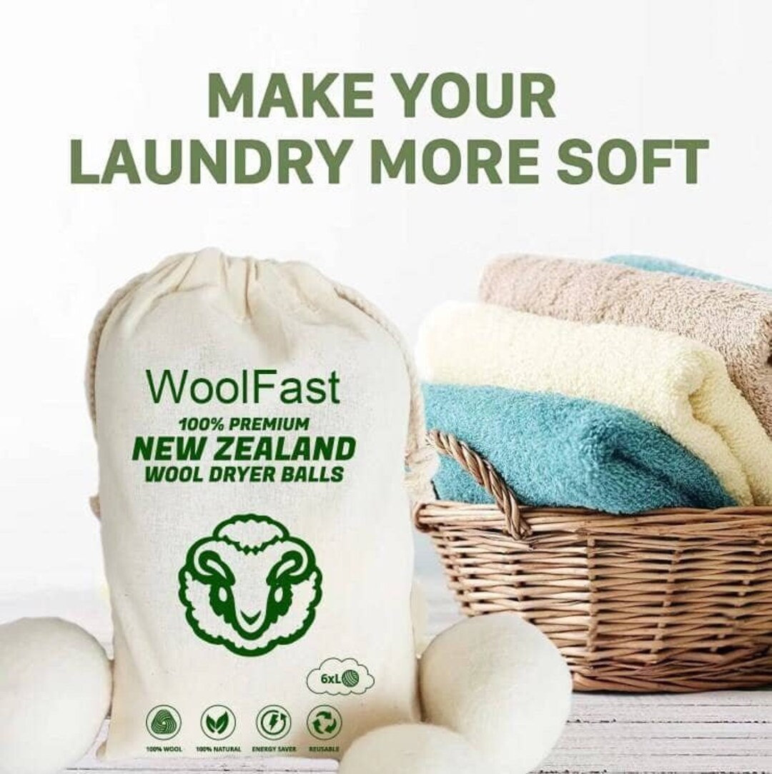 100% New Zealand Organic Wool Felt Set of 6 Dryer Balls XL Fabric ...