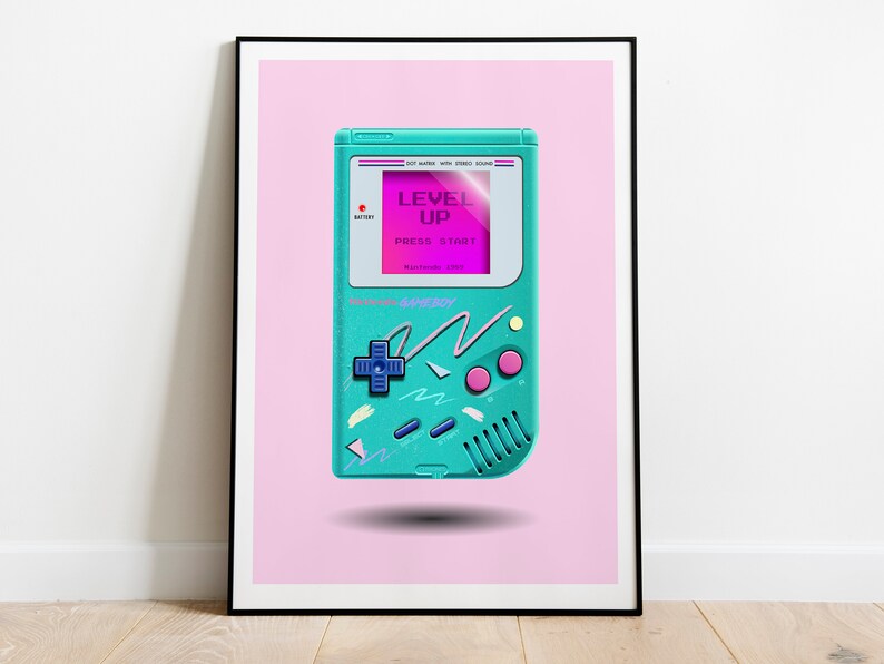 Pastel Nintendo Gameboy 80s Art Print Aesthetic Outrun Memphis ...