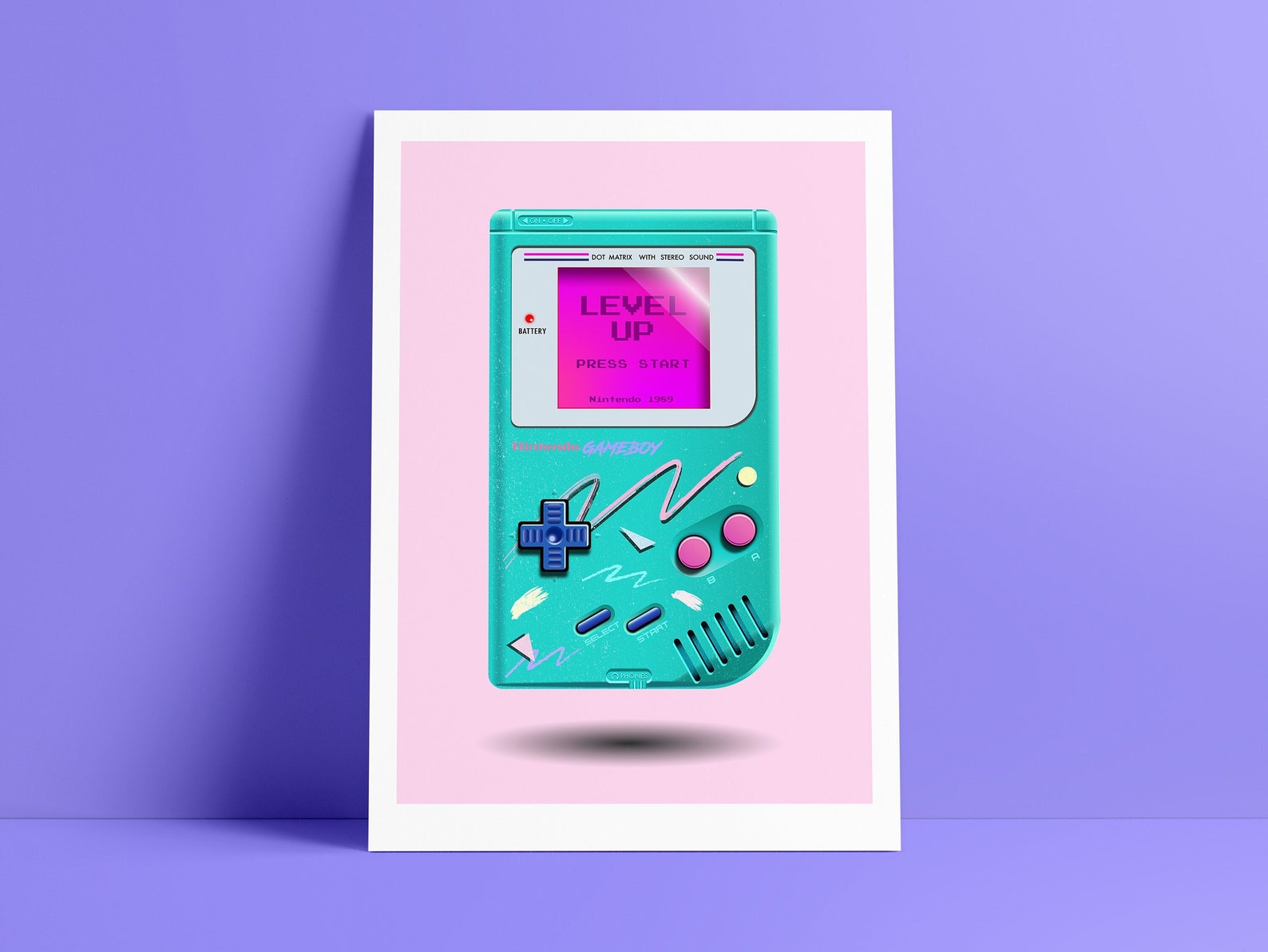 Pastel Nintendo Gameboy 80s Art Print Aesthetic Outrun Memphis ...
