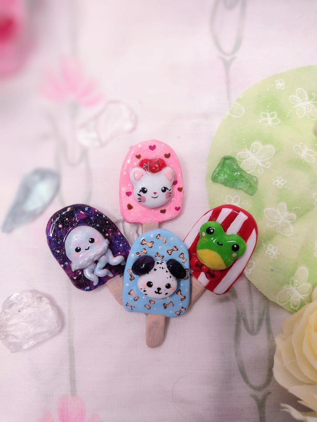 Cute Animal Popsicles 2" Clay Pin, Cute Puppy With Little Dog Bones ...