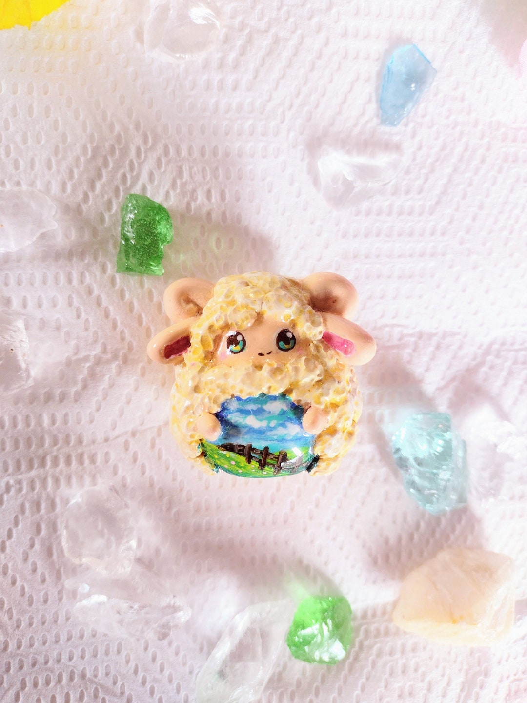 Sweet Fluffy Ooak Sheep Lamb Sculpture With Small Painted Farm Ambience ...