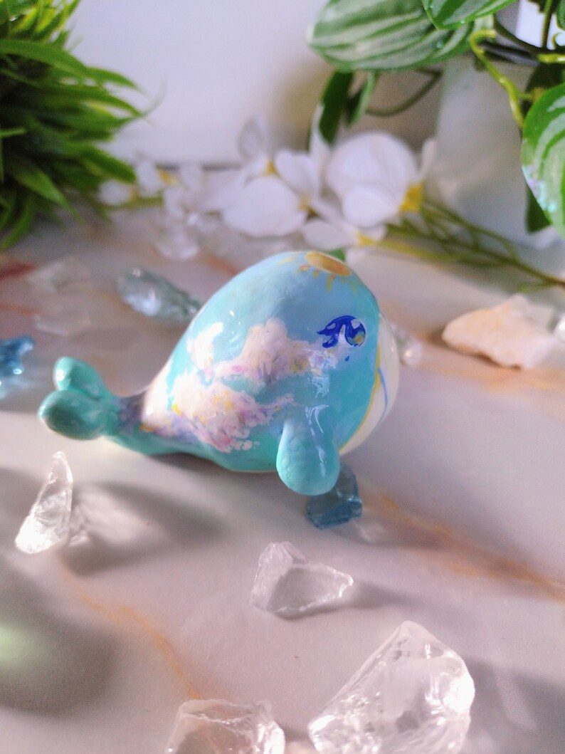 Sky Blue Whale Cloudy Art Collectable Polymer Clay Sculpture Fantasy ...