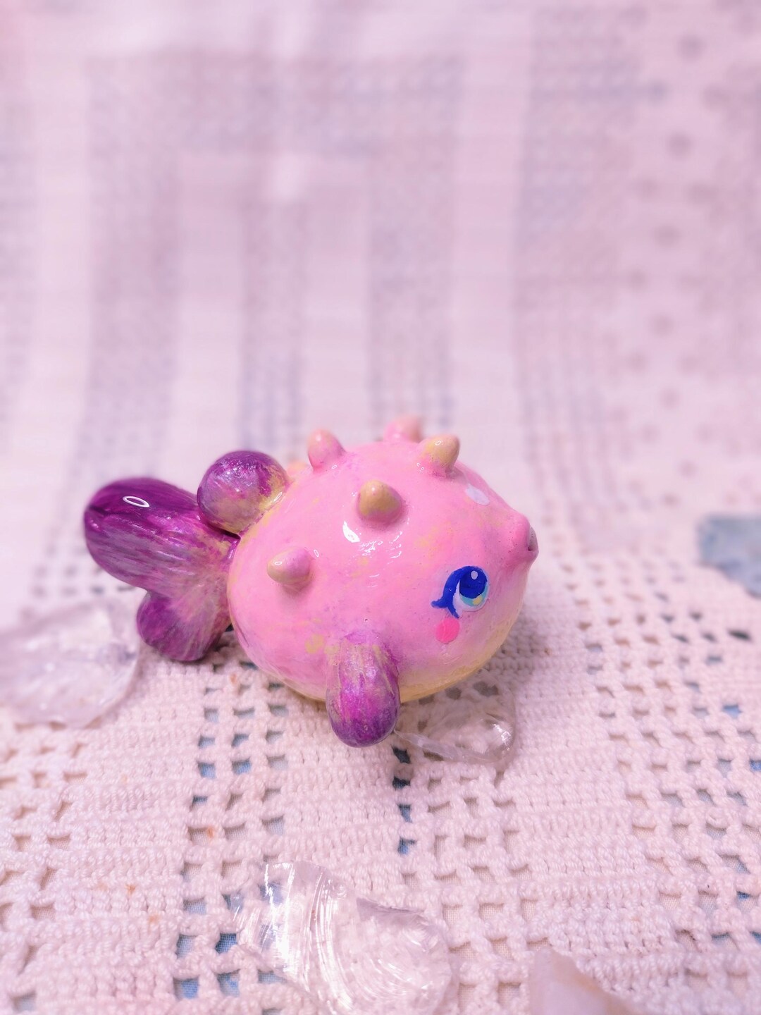 Pink Pufferfish Decor, Hand Painted and Sculpted, Cute Fish Figurine ...
