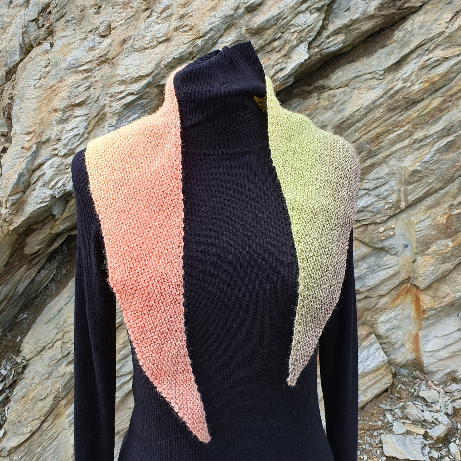 Small Wool Mix Scarf Hand Knit in Self Striping Yarn. 43 Inches Long ...