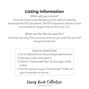 Book Club Guide Printout, PDF Download, Instant Download - Etsy