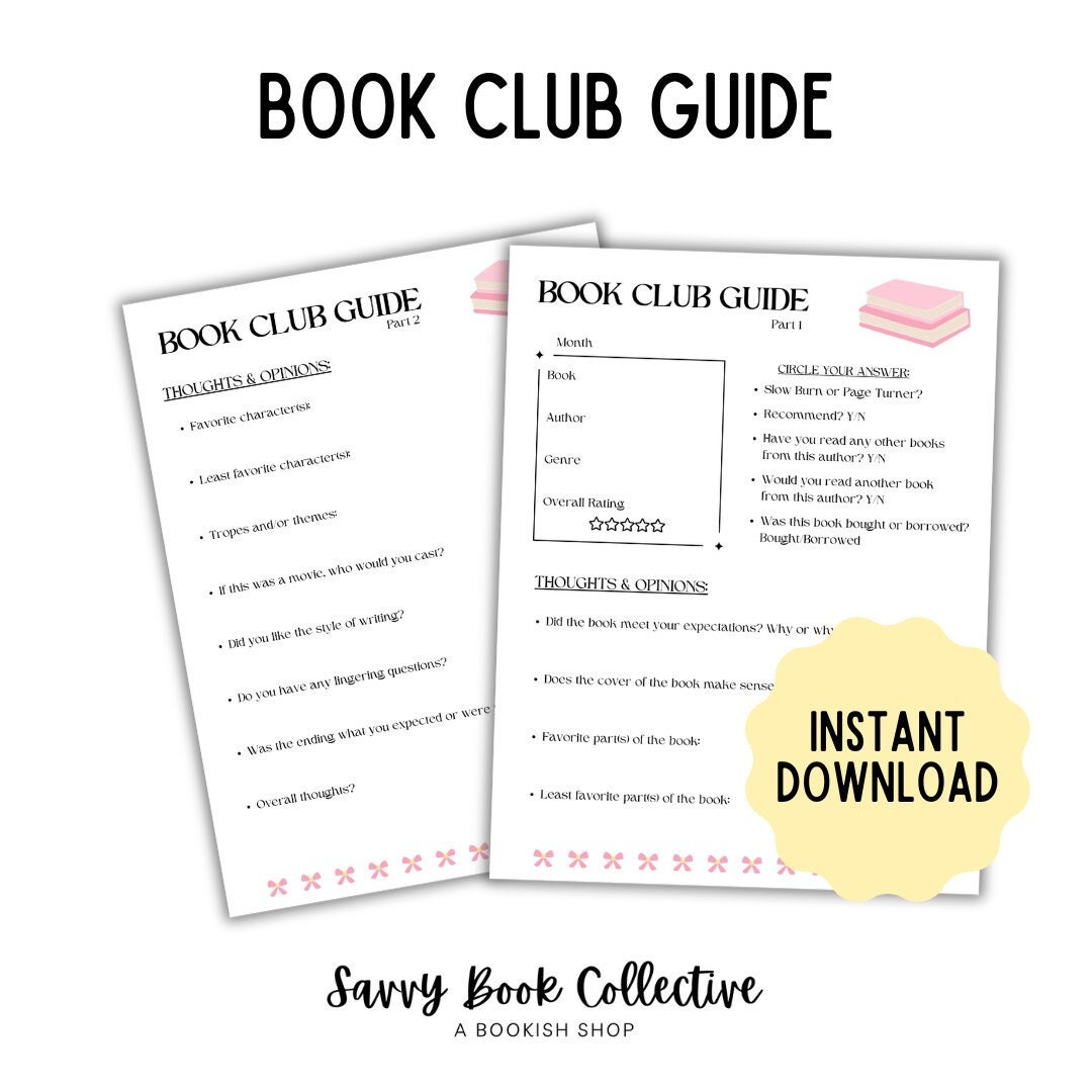 Book Club Guide Printout, PDF Download, Instant Download - Etsy