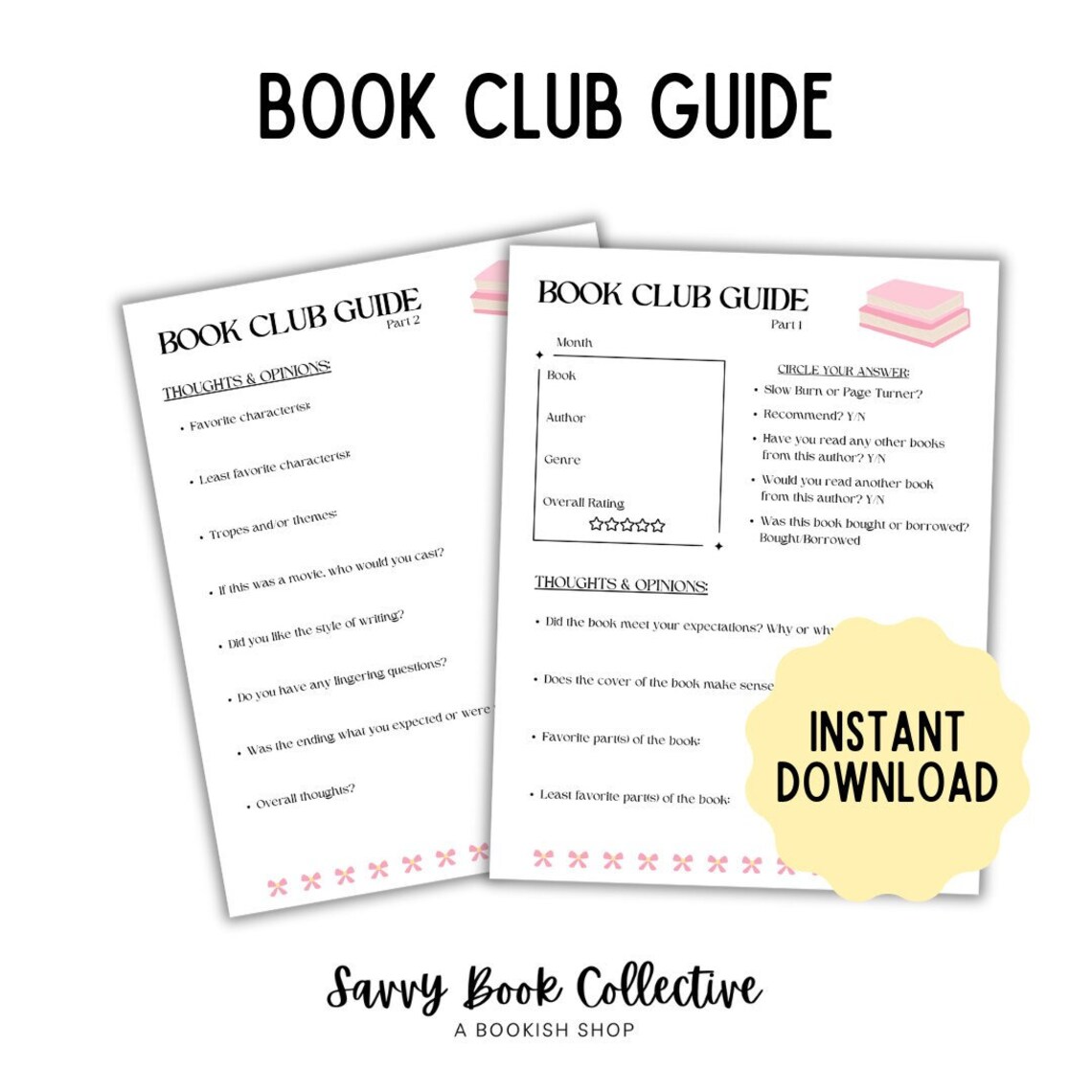 Book Club Guide Printout, PDF Download, Instant Download - Etsy