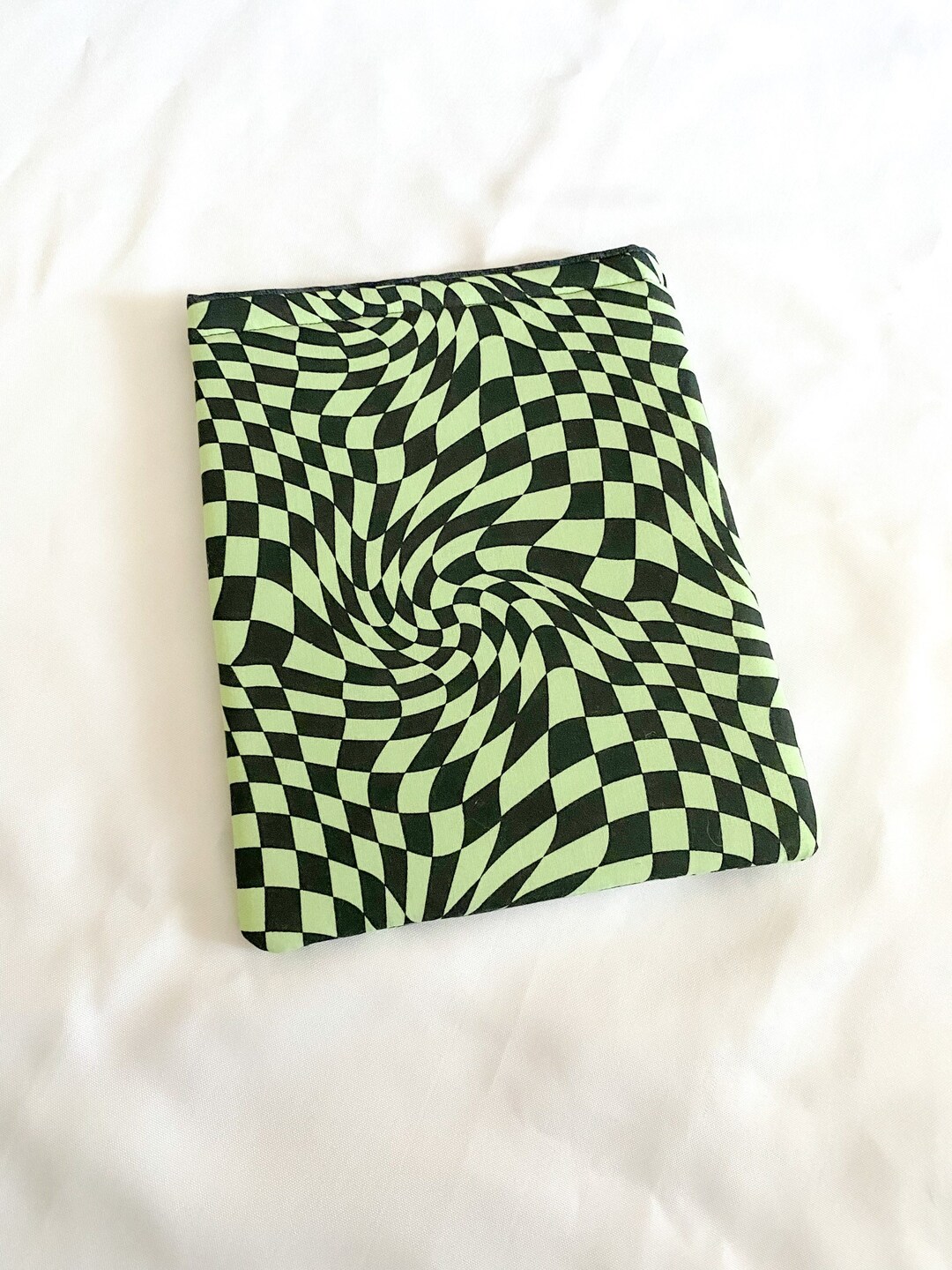 Neon Green and Black Checkered Book Sleeve, Trippy Book Sleeve, Groovy ...
