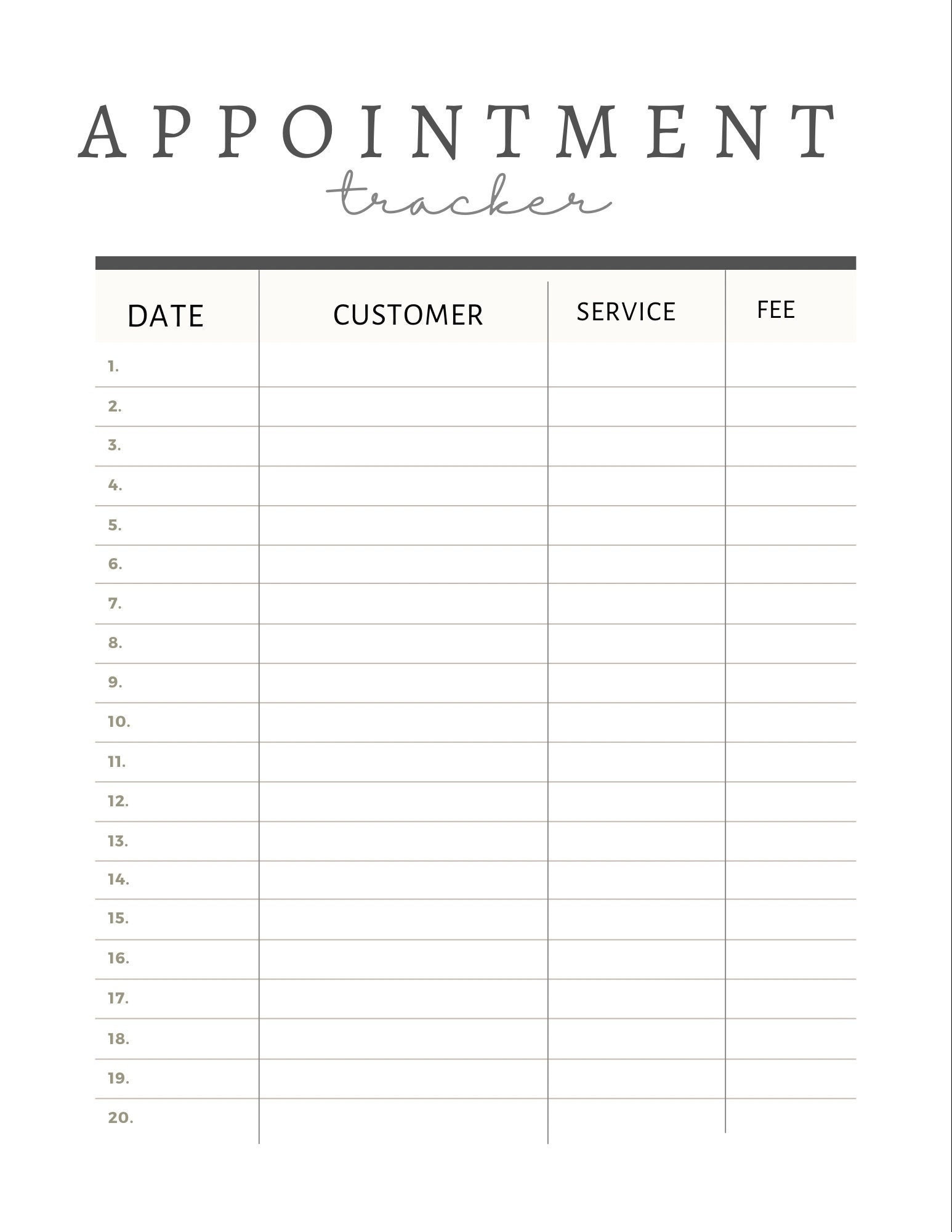 Instant Download Daily Customer Appointments Planner Templates for ...