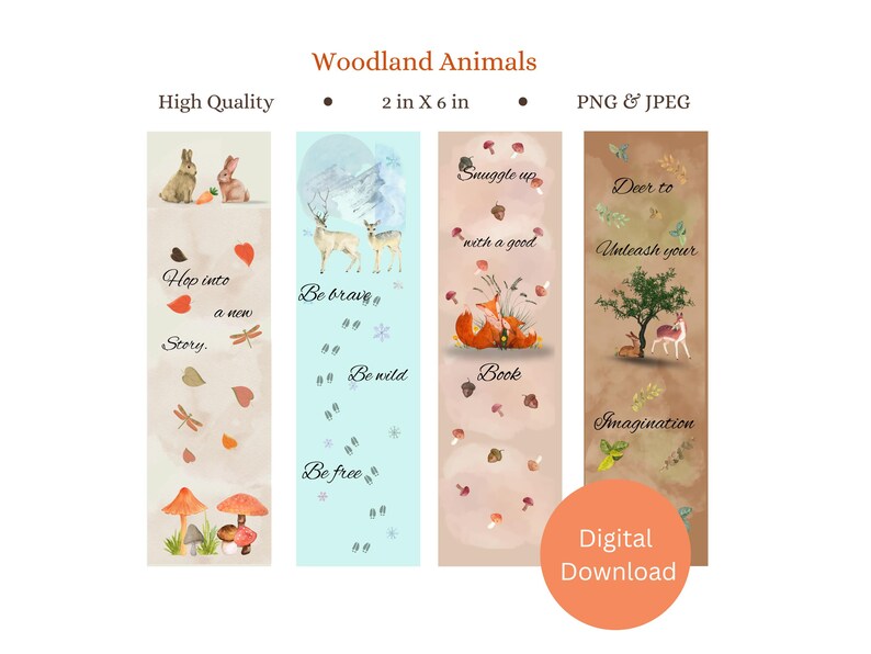 Digital Bookmarks, Animal Bookmarks, Woodland Animal Bookmarks ...