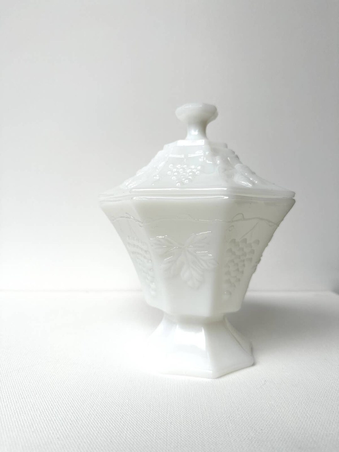 Vintage Anchor Hocking White Milk Glass; Octagon Candy Dish With Lid ...
