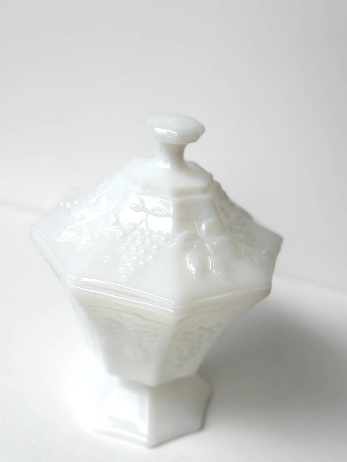 Vintage Anchor Hocking White Milk Glass Octagon Candy Dish With Lid ...