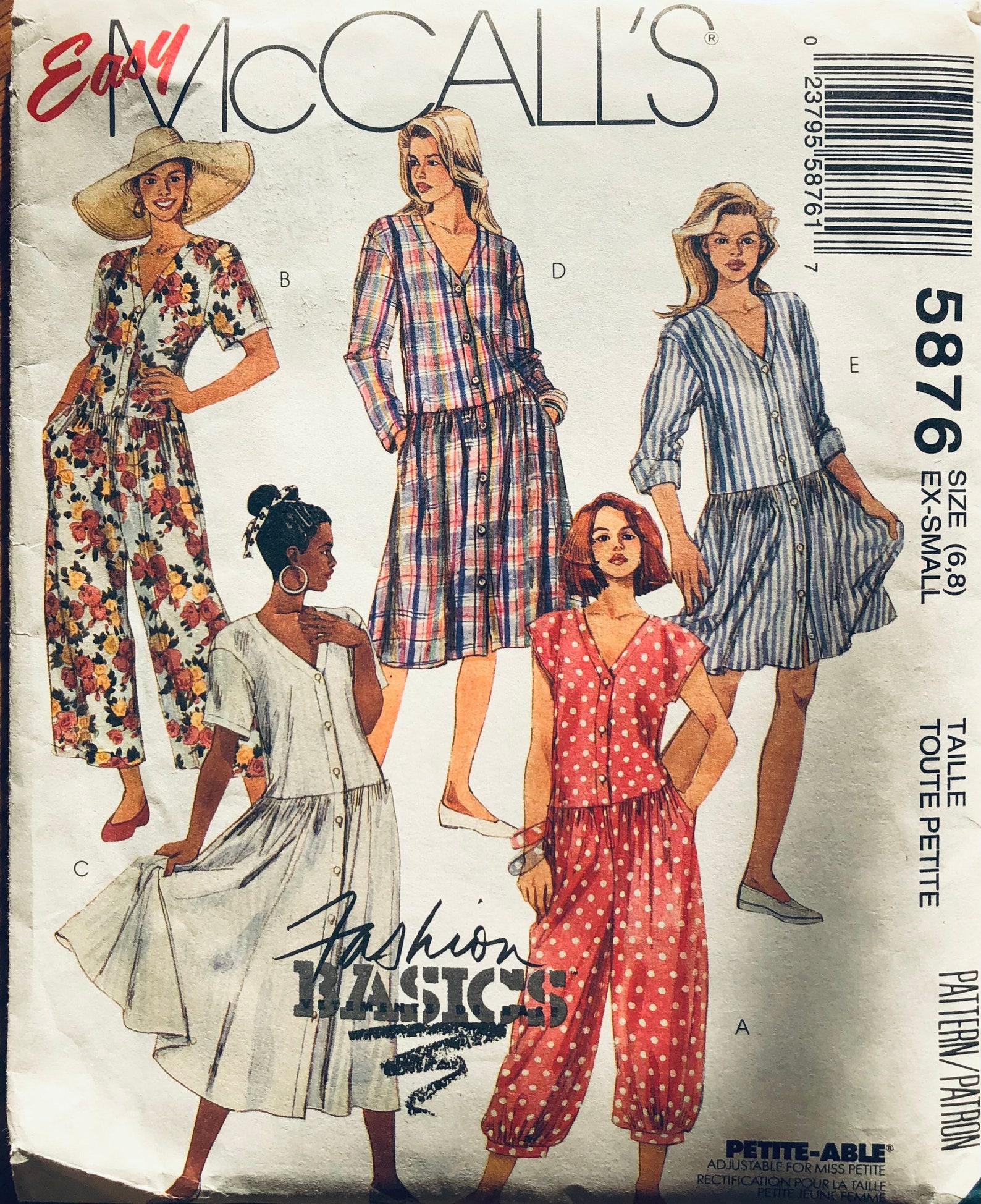 Vintage 1990's Butterick 5876 Loose Fitting Jumpsuit, Dresses, Gathered ...