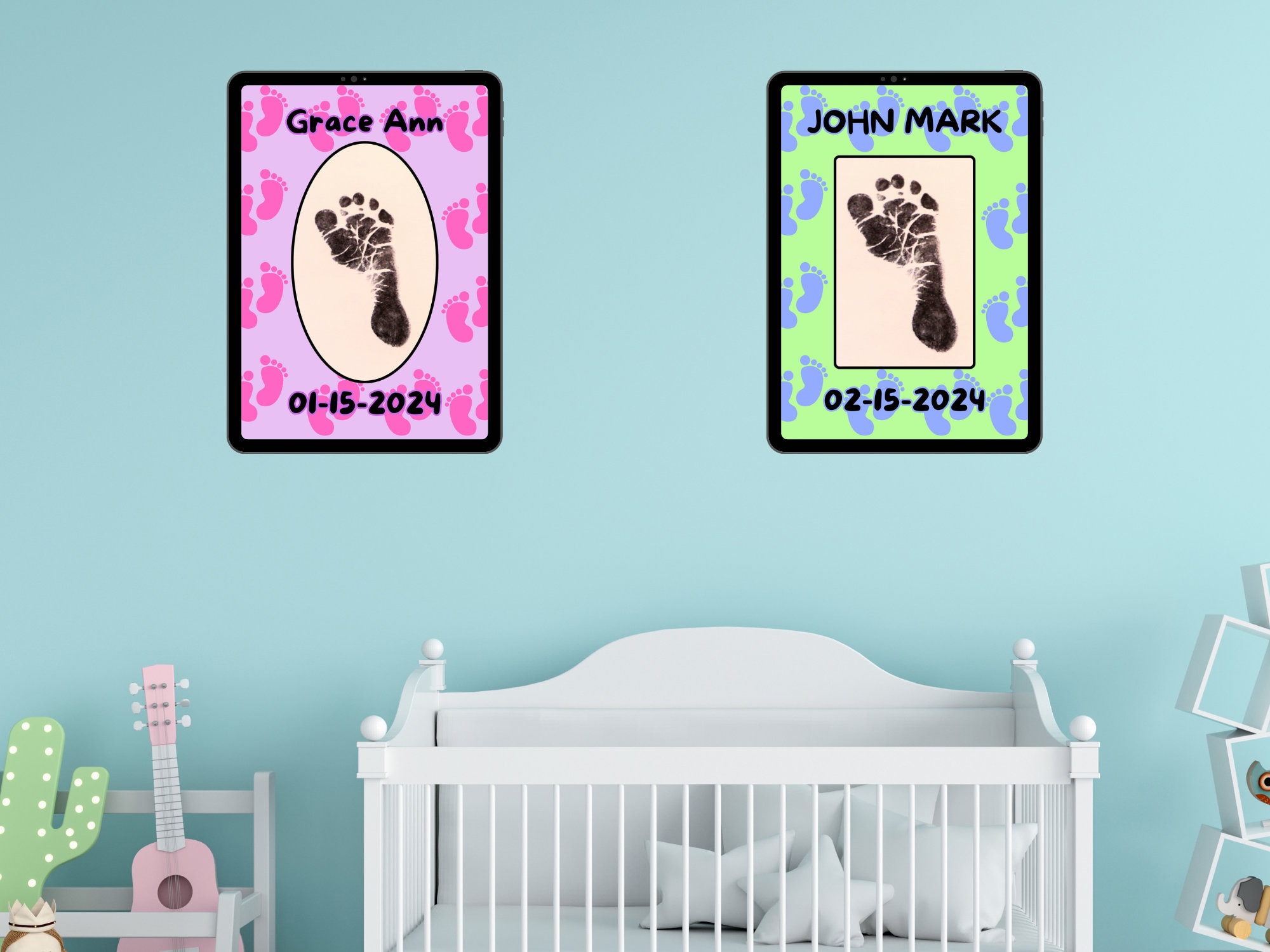 Personalized Birth Print. Editable Text. Newborn Baby's Footprint ...