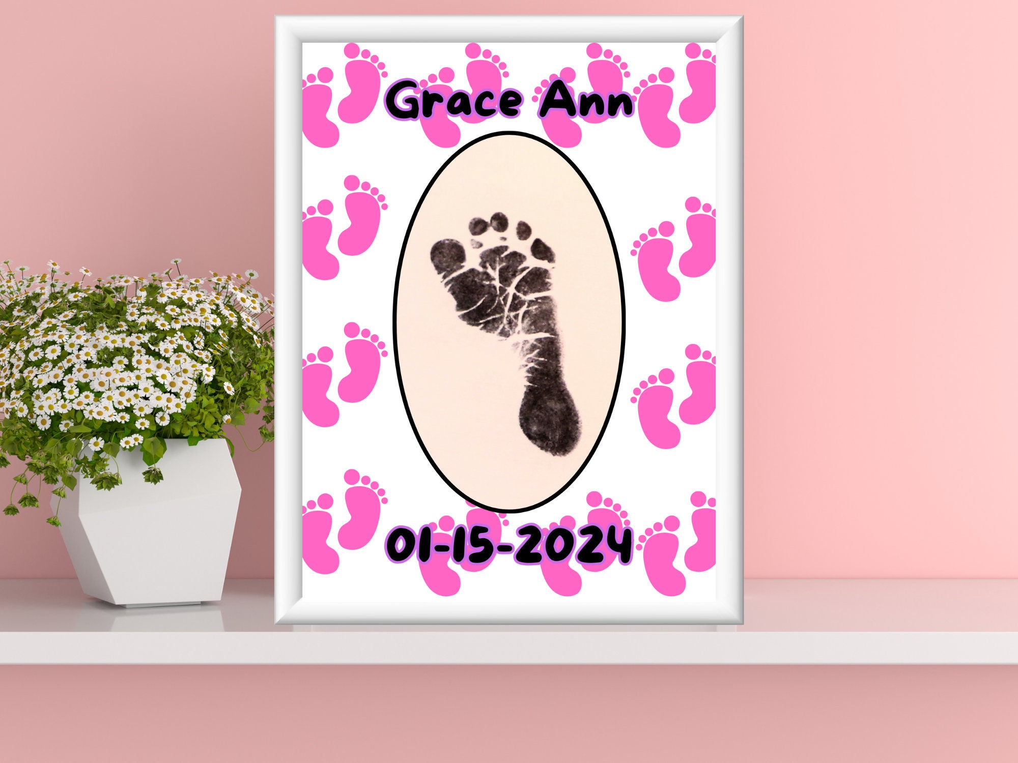 Personalized Birth Print. Editable Text. Newborn Baby's Footprint ...