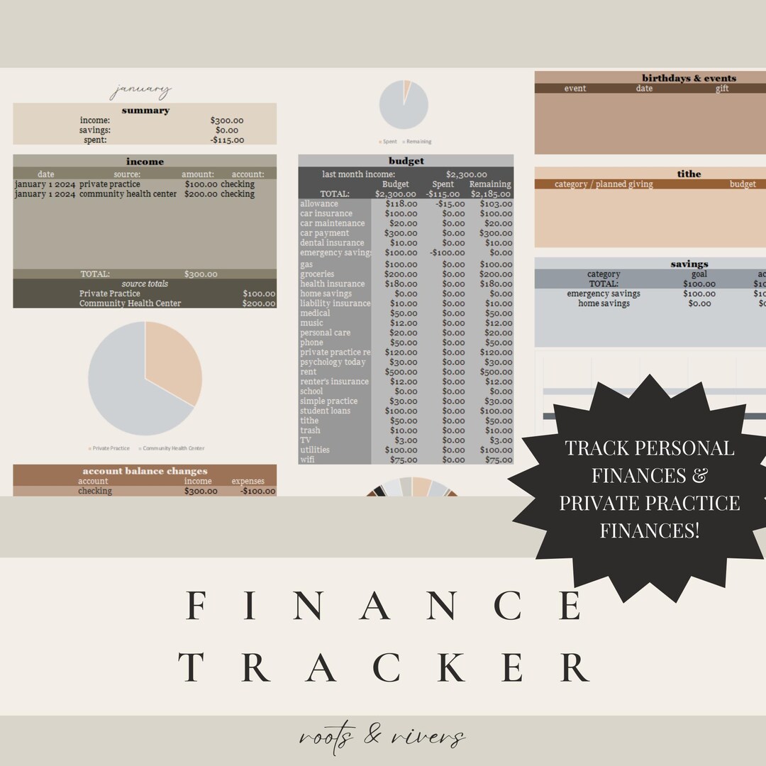 Finance Tracking Template - Personal & Private Practice - Etsy
