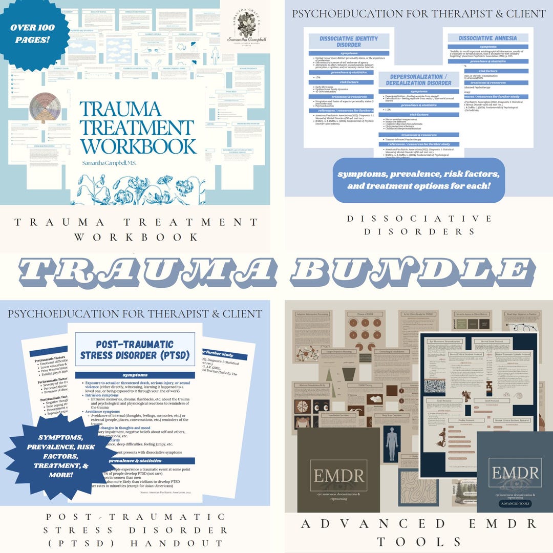 Trauma Bundle: Treatment Workbook, EMDR Tools, Dissociative Disorder ...