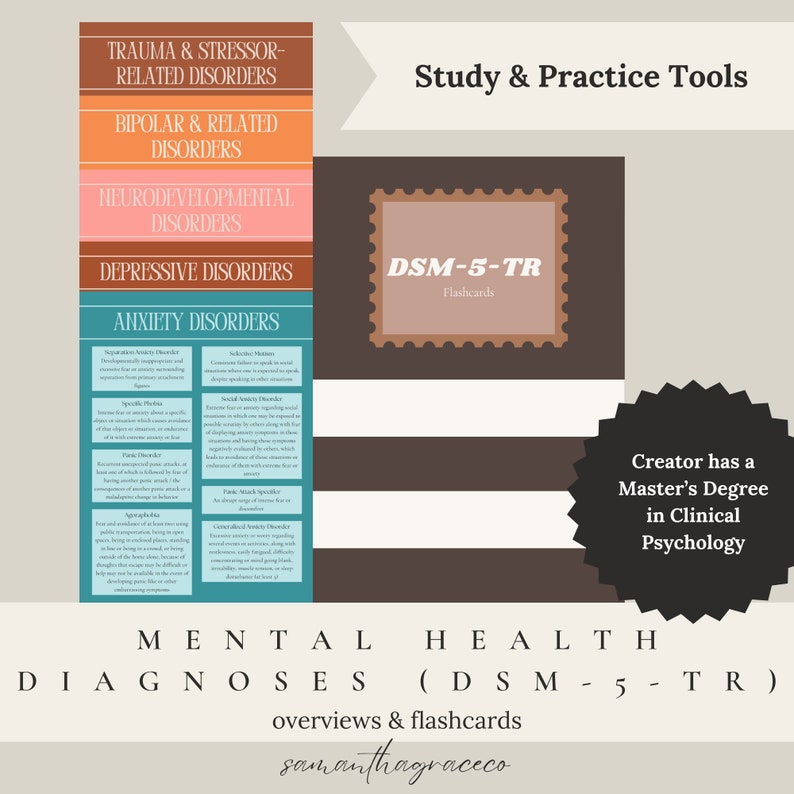 Mental Health Diagnoses (DSM-5-TR): Overview & Flashcards - Etsy