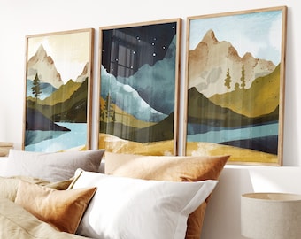 Set of 3 Neutral Watercolour Landscape Prints, Beige, Cream, Grey ...