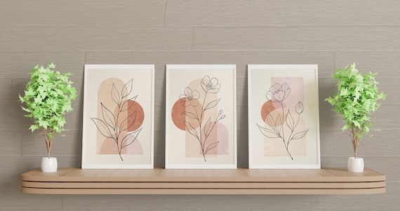 Set of 3 Boho Flower Line Art Print Botanical Line Drawing | Etsy
