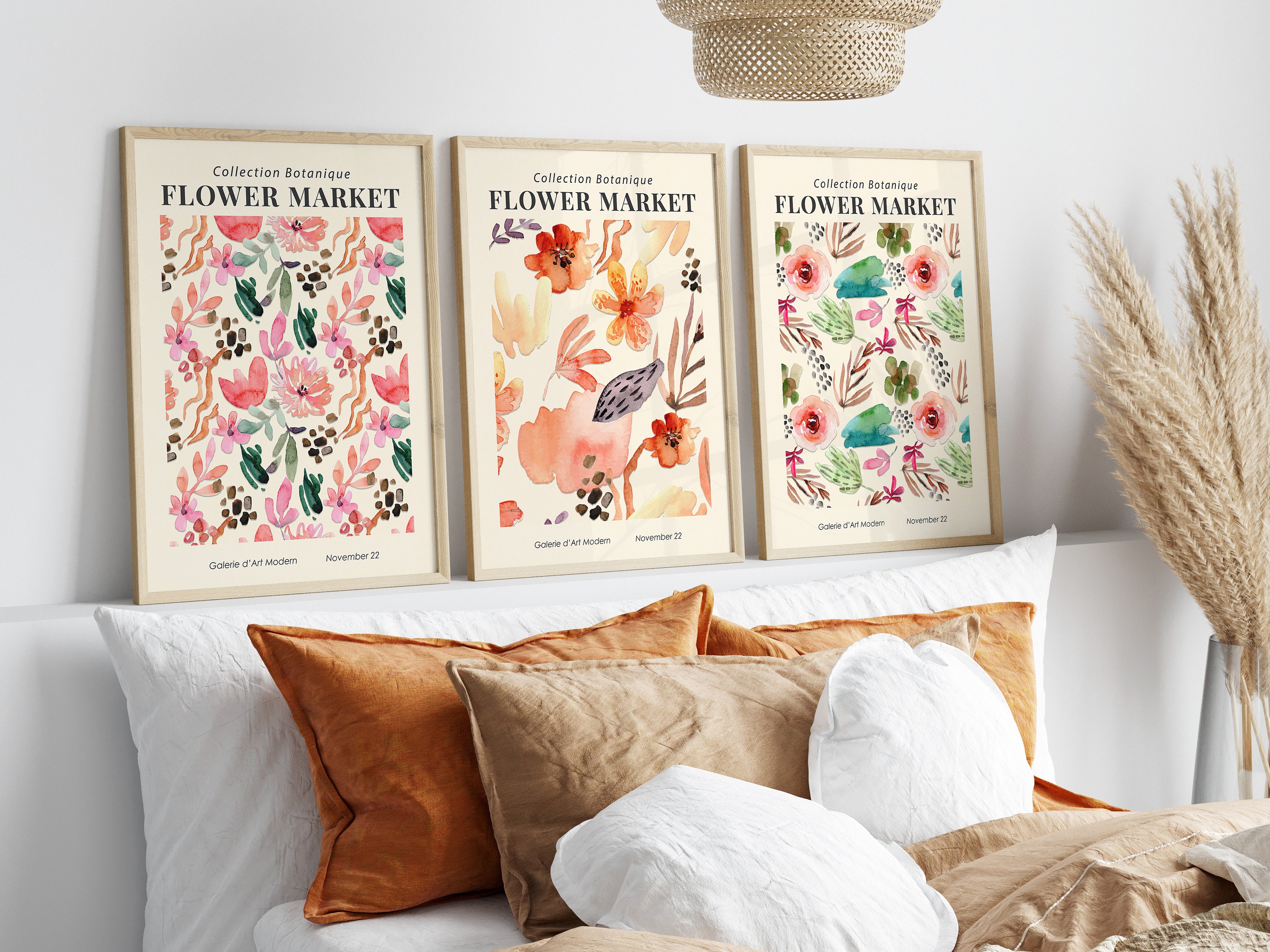 Set of 3 Flower Market Prints Boho Flower Art Bedroom Wall - Etsy UK