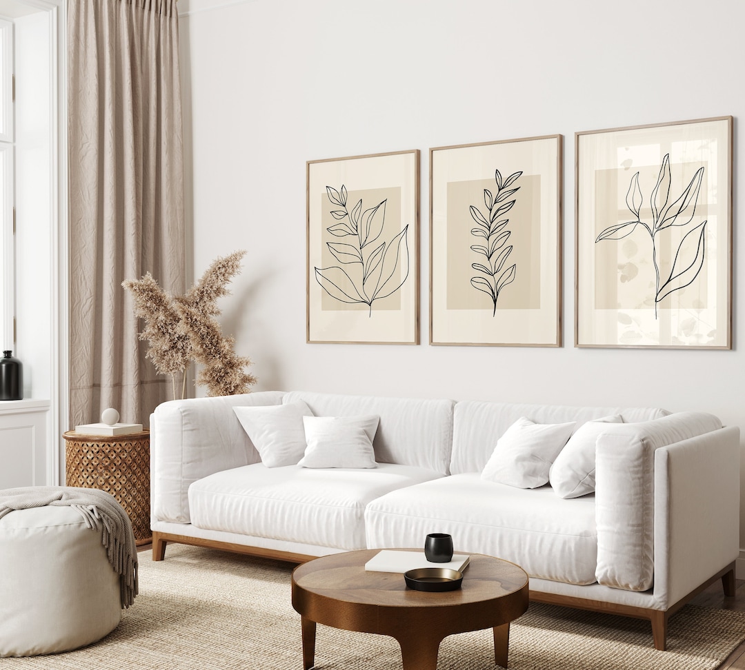 Set of 3 Neutral Botanical Wall Art Prints, Living Room Wall Art ...