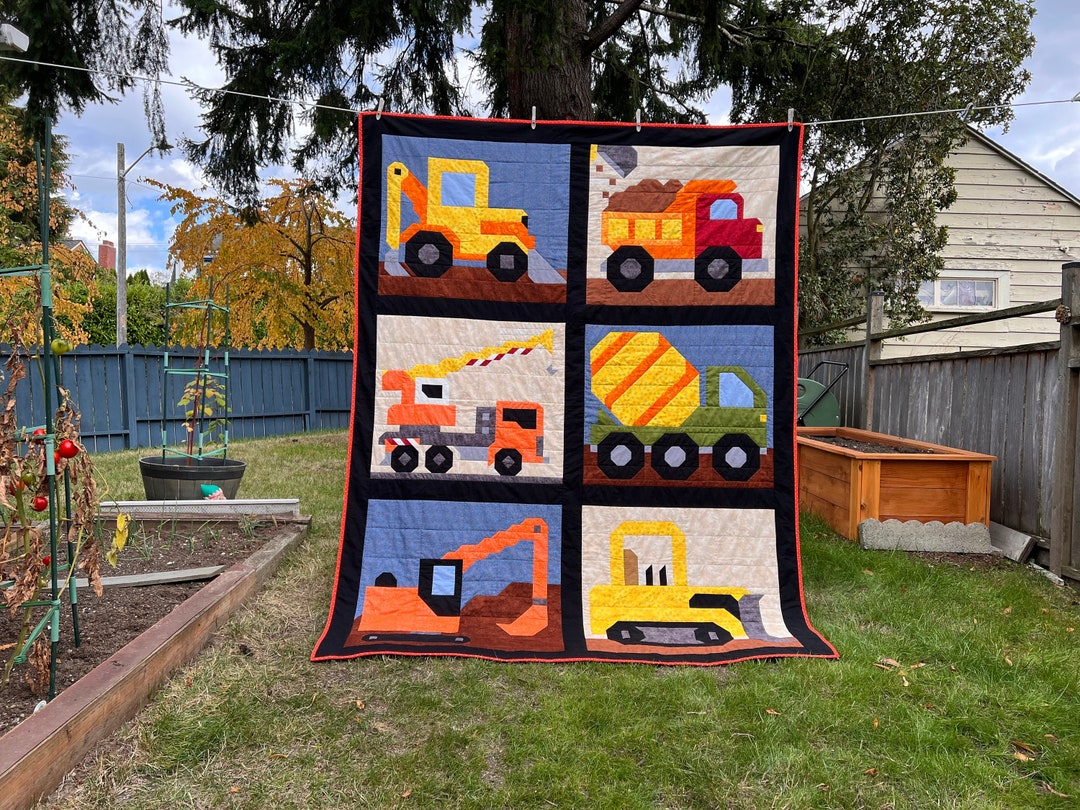 Vibrant Handmade Construction Equipment Themed Quilt for Kids and ...