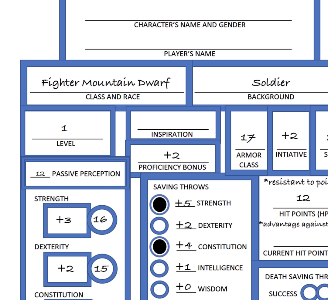 Filled DND Character Sheet Dwarf Fighter - Etsy Australia