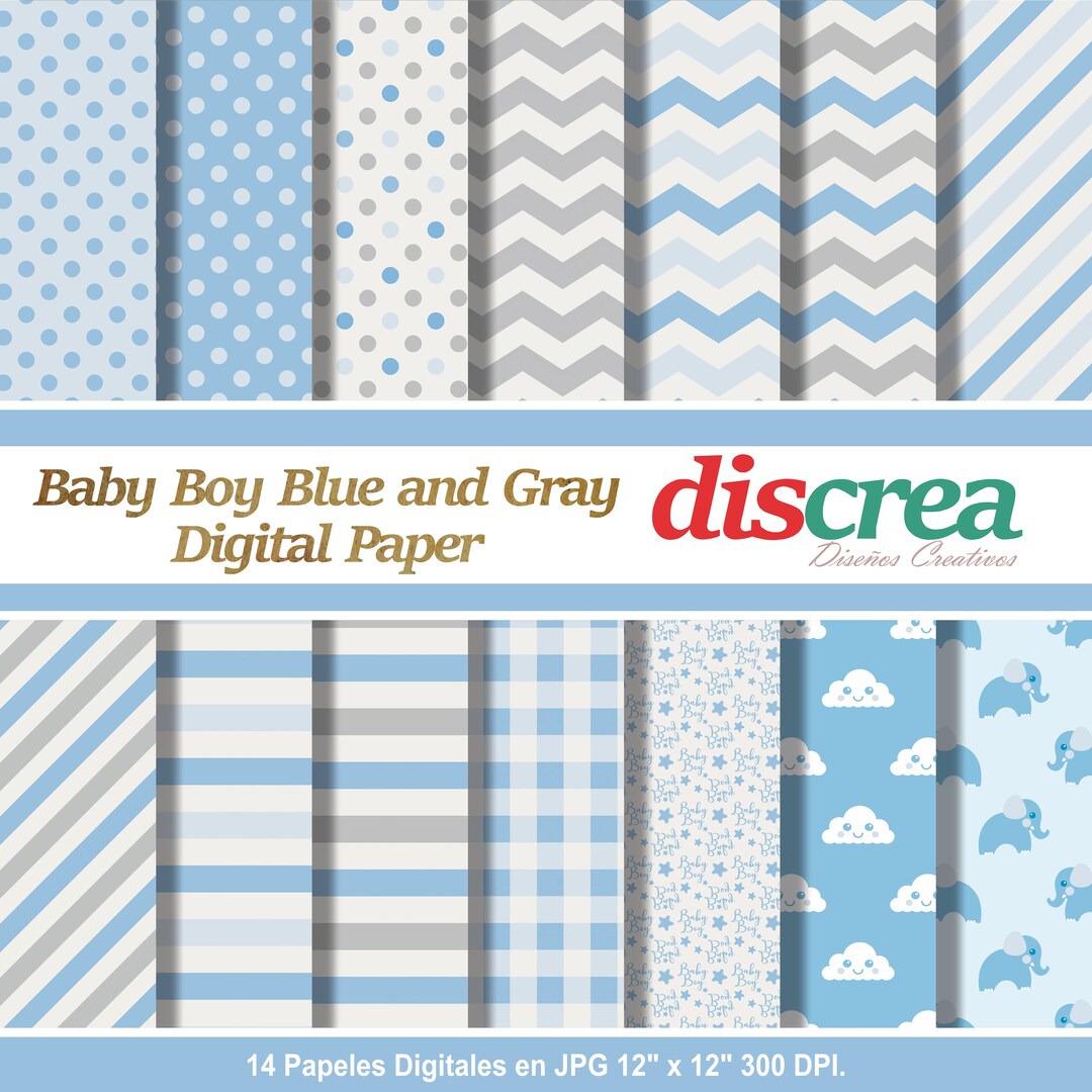 Blue and Gray Baby Boy Digital Baby Papers, Baby Boy Shower - Etsy