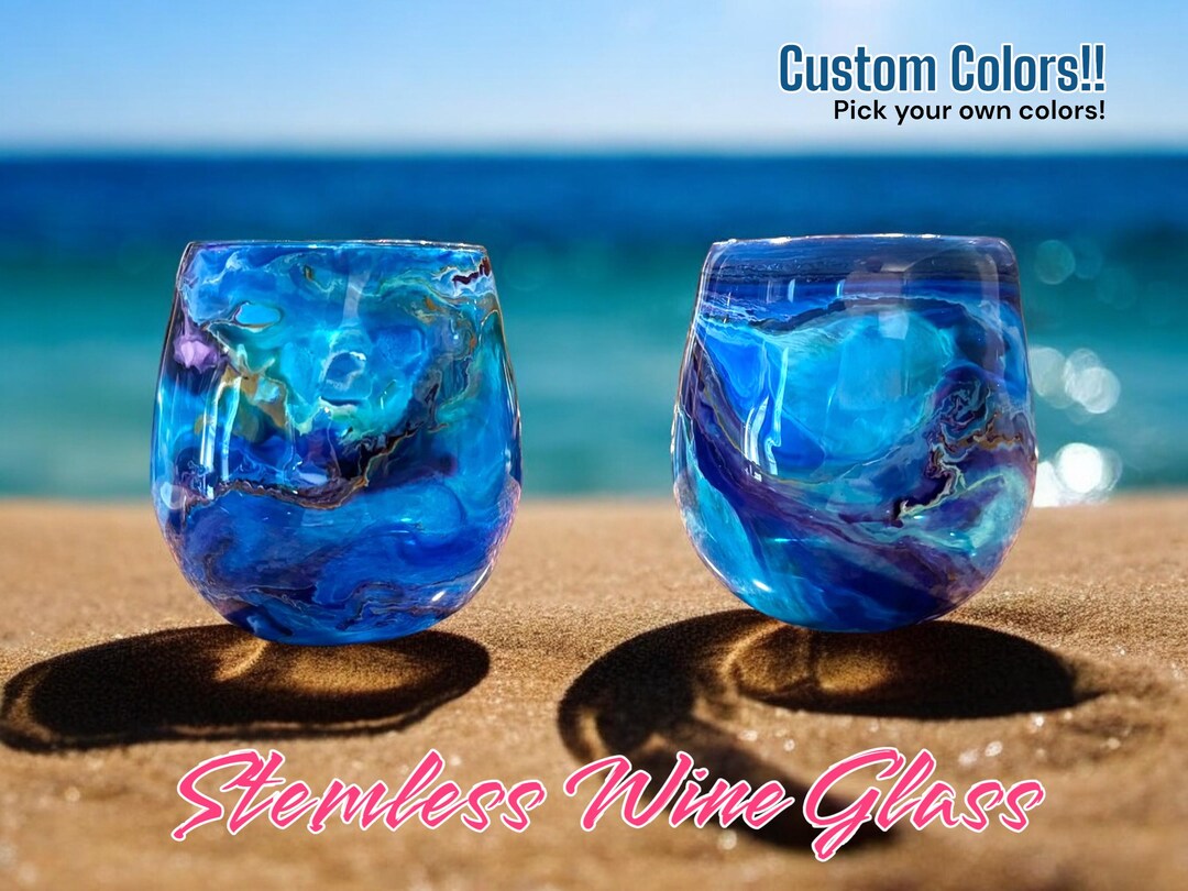 Swirl Hand-painted Stemless Wine Glass - Custom Personalized Drinkware ...