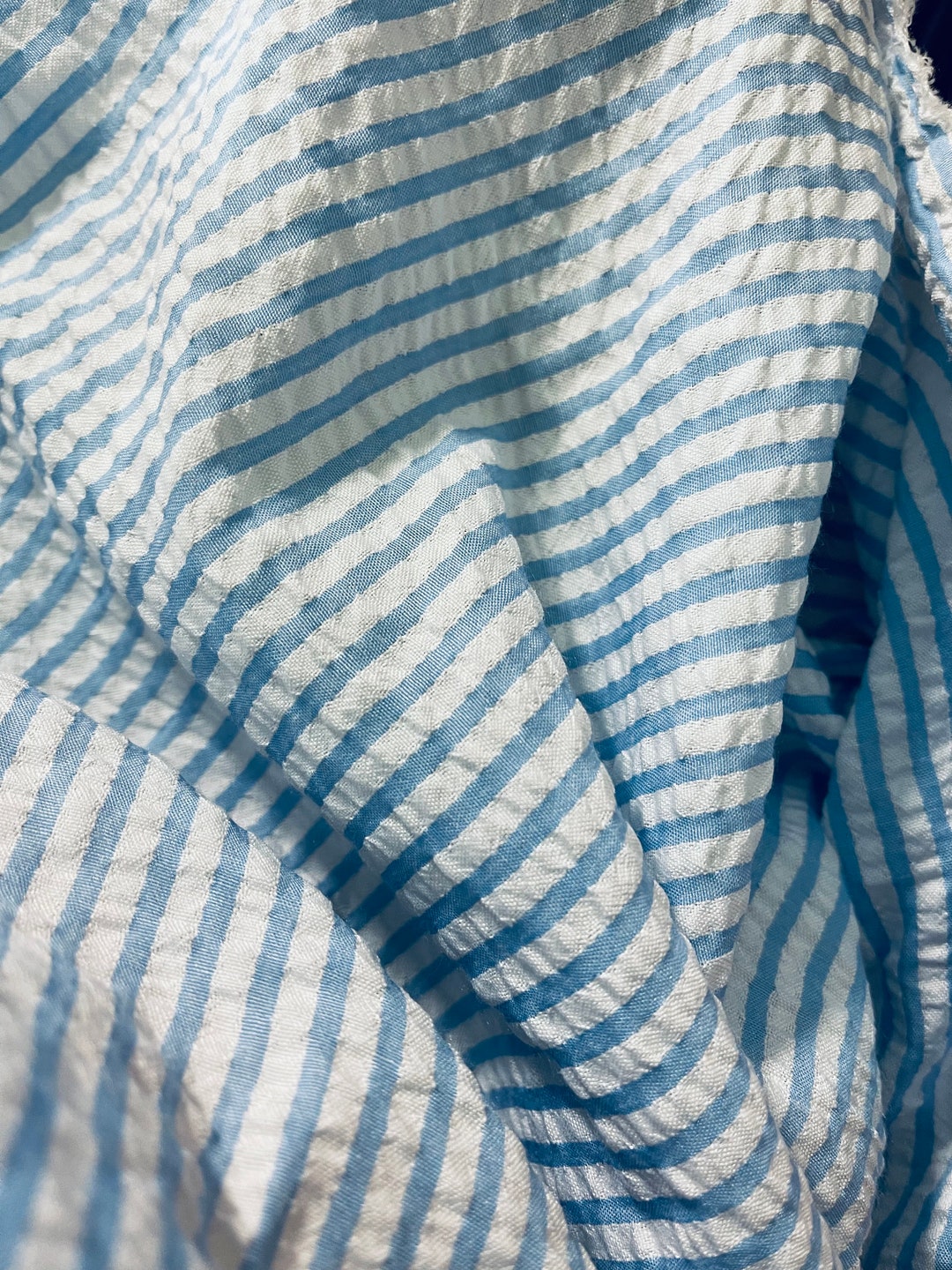 P Cotton Seersucker Blue White Striped Great for Summer Shirt Dress ...