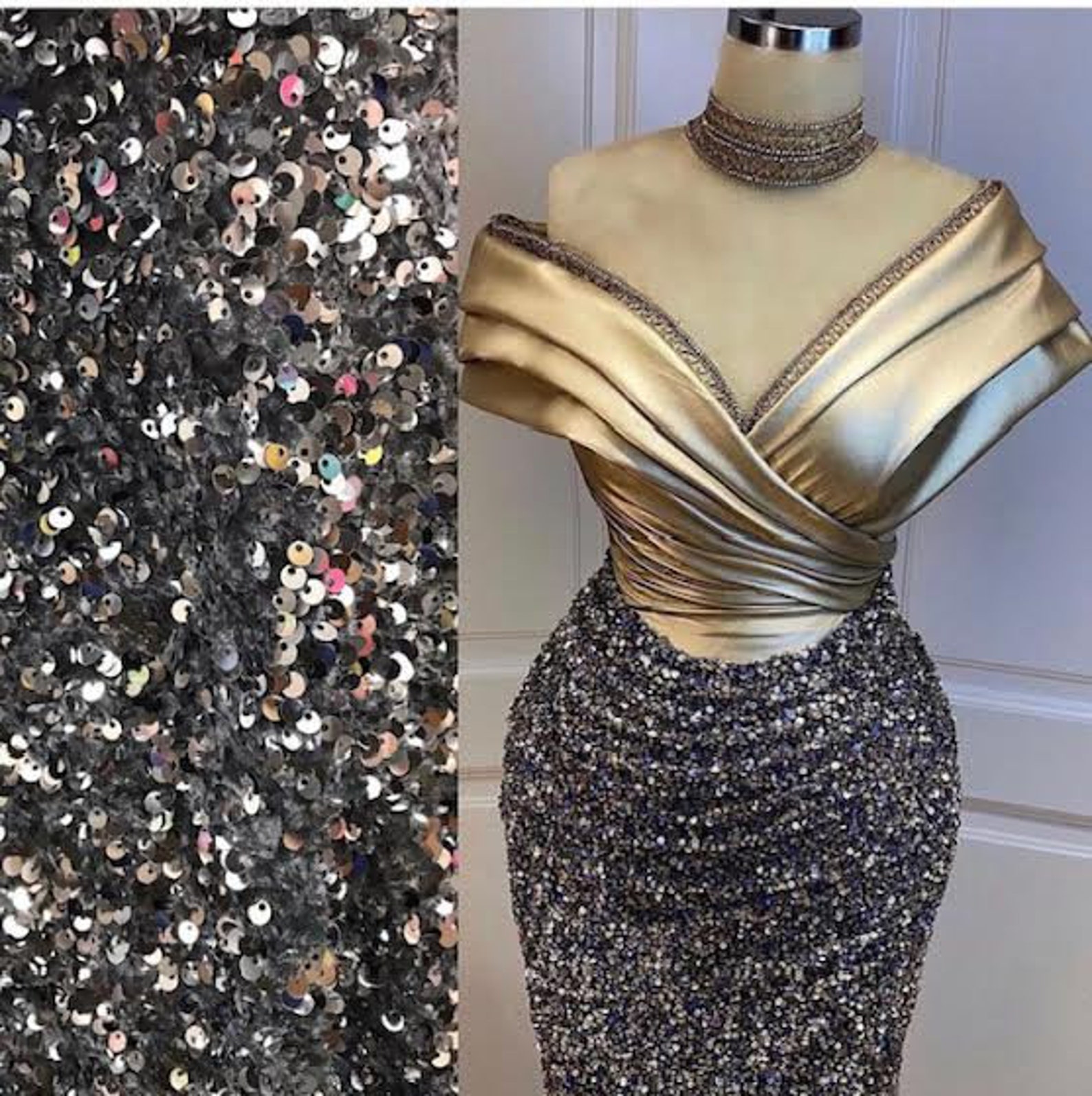 Metallic Gray Sequins Velvet 4way Stretch Made in Spain - Etsy