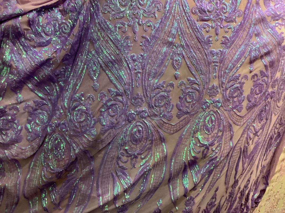Purple Mesh With Purple Iridescent Ab Sequins Lace4way Stretch Spandex ...