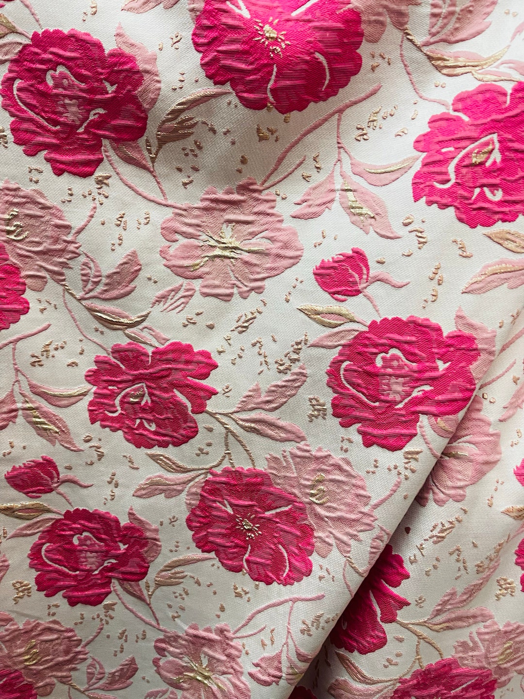 Fuchsia Rose Gold Flower Mikado Zibeline Brocade Style Great for Dress ...