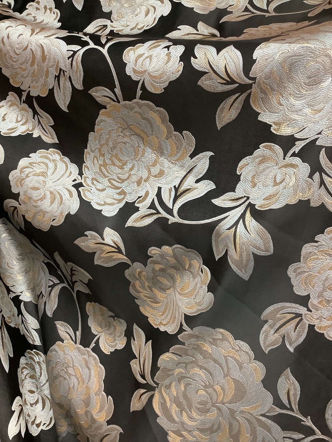 Black Silver Gold Mikado Japanese Style Jacquard Brocade Great for ...