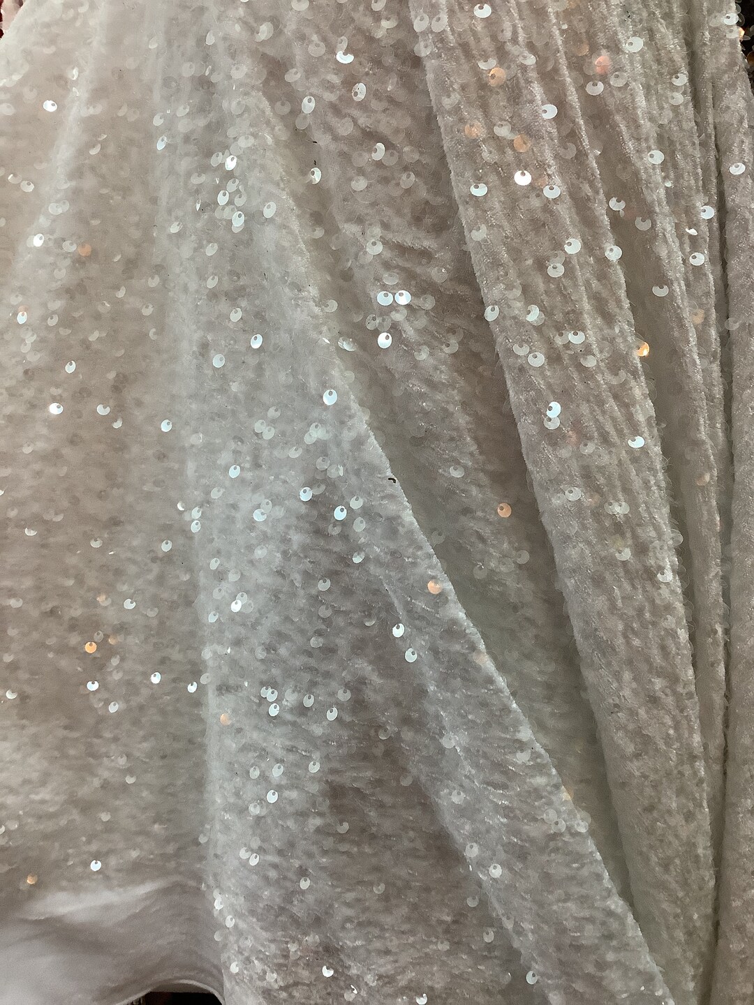 White Sequins Stretch Velvet Sequins 4way Great for Dress Pants Skirt ...