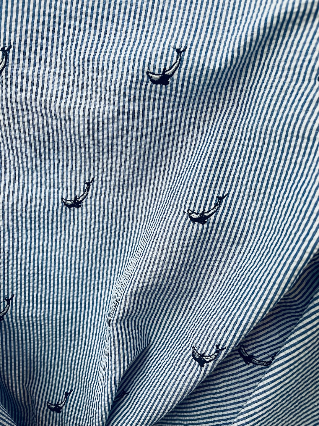 100% Cotton Seersucker Embroidered Great for Shirt Pants Jacket and ...