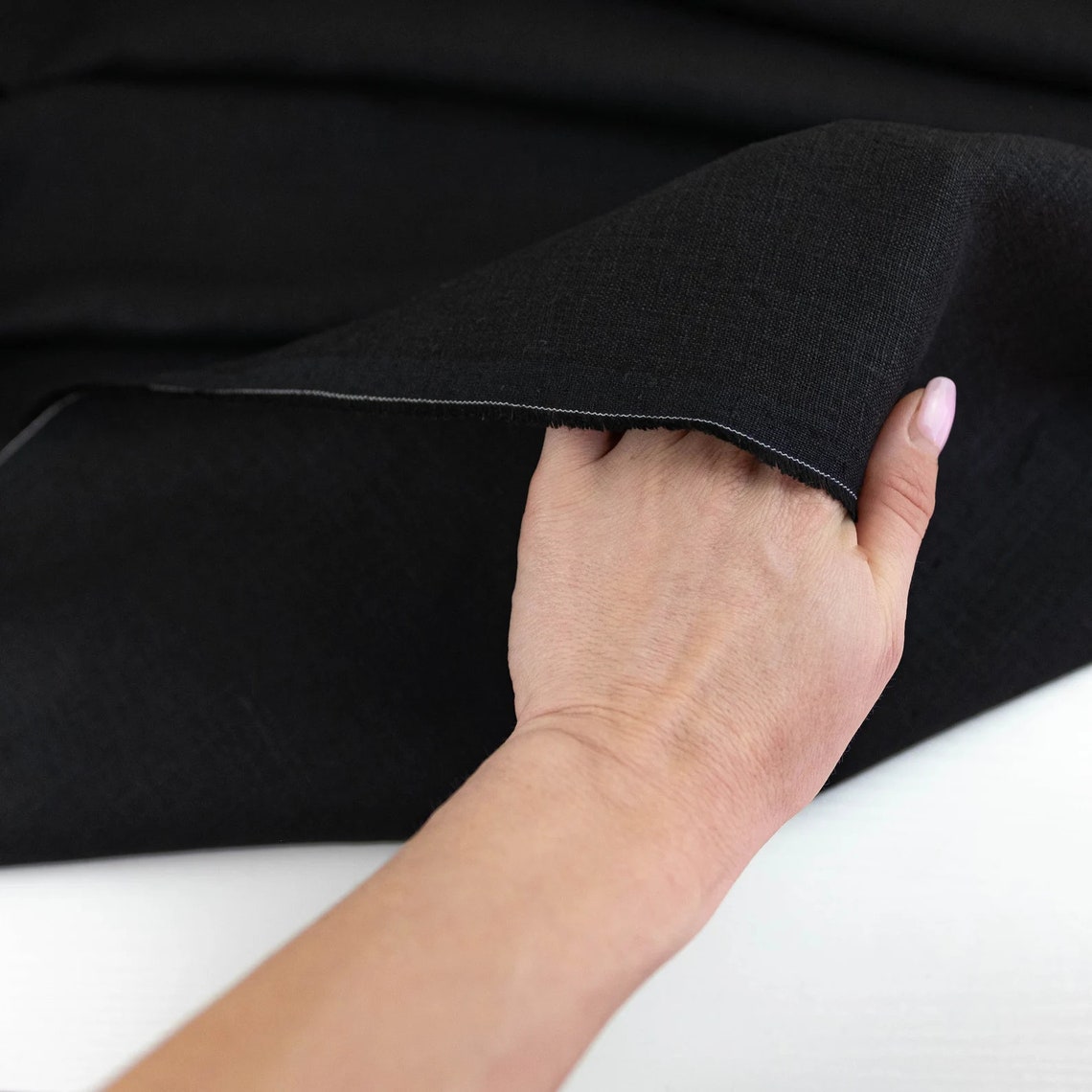 Black 100% Linen Shear Super Soft Quilty Made in Italy Designer Fabrics ...