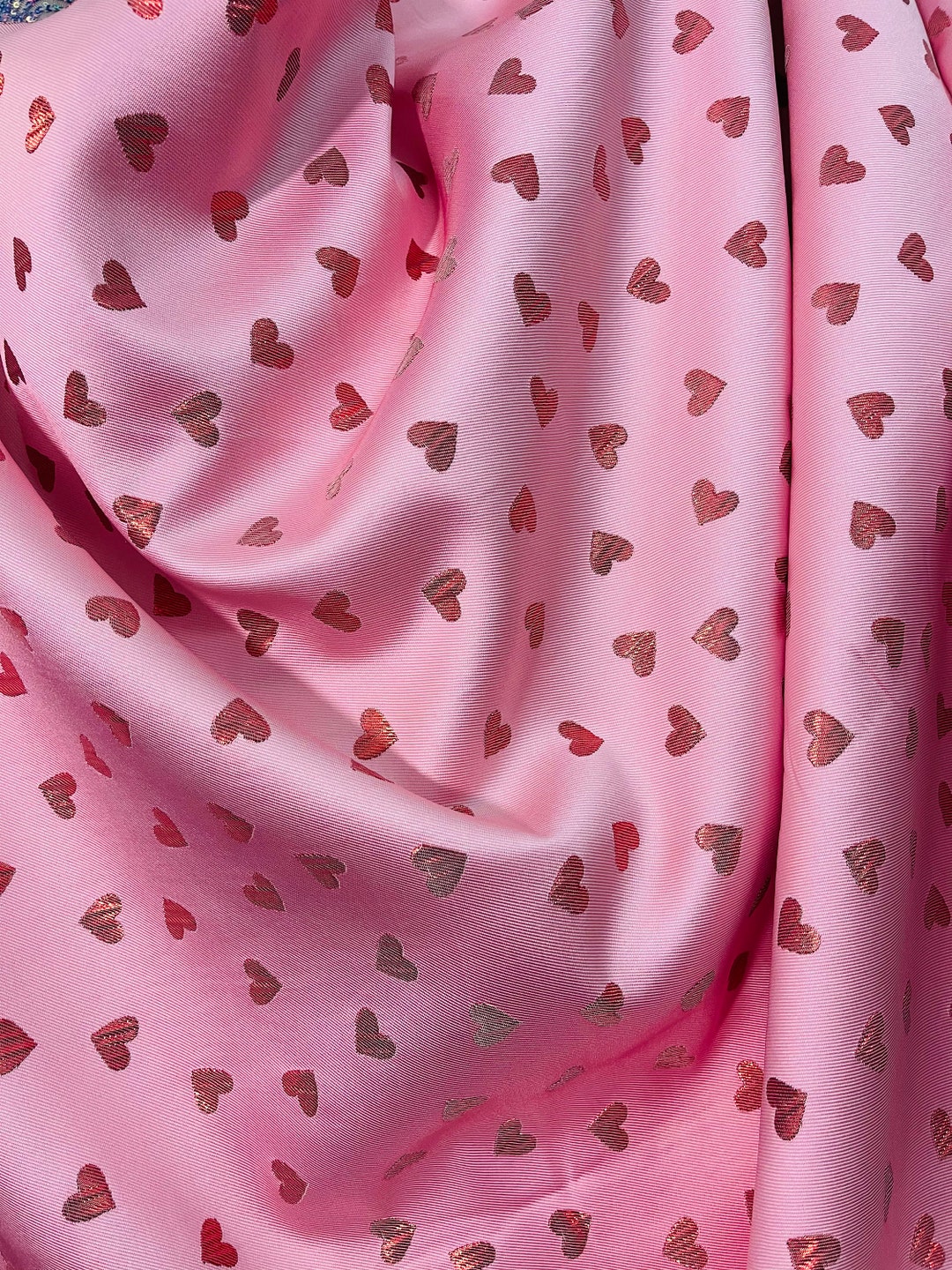 Designer Heart Roes Pink With Red Mikado Jacquard Brocade Design in ...