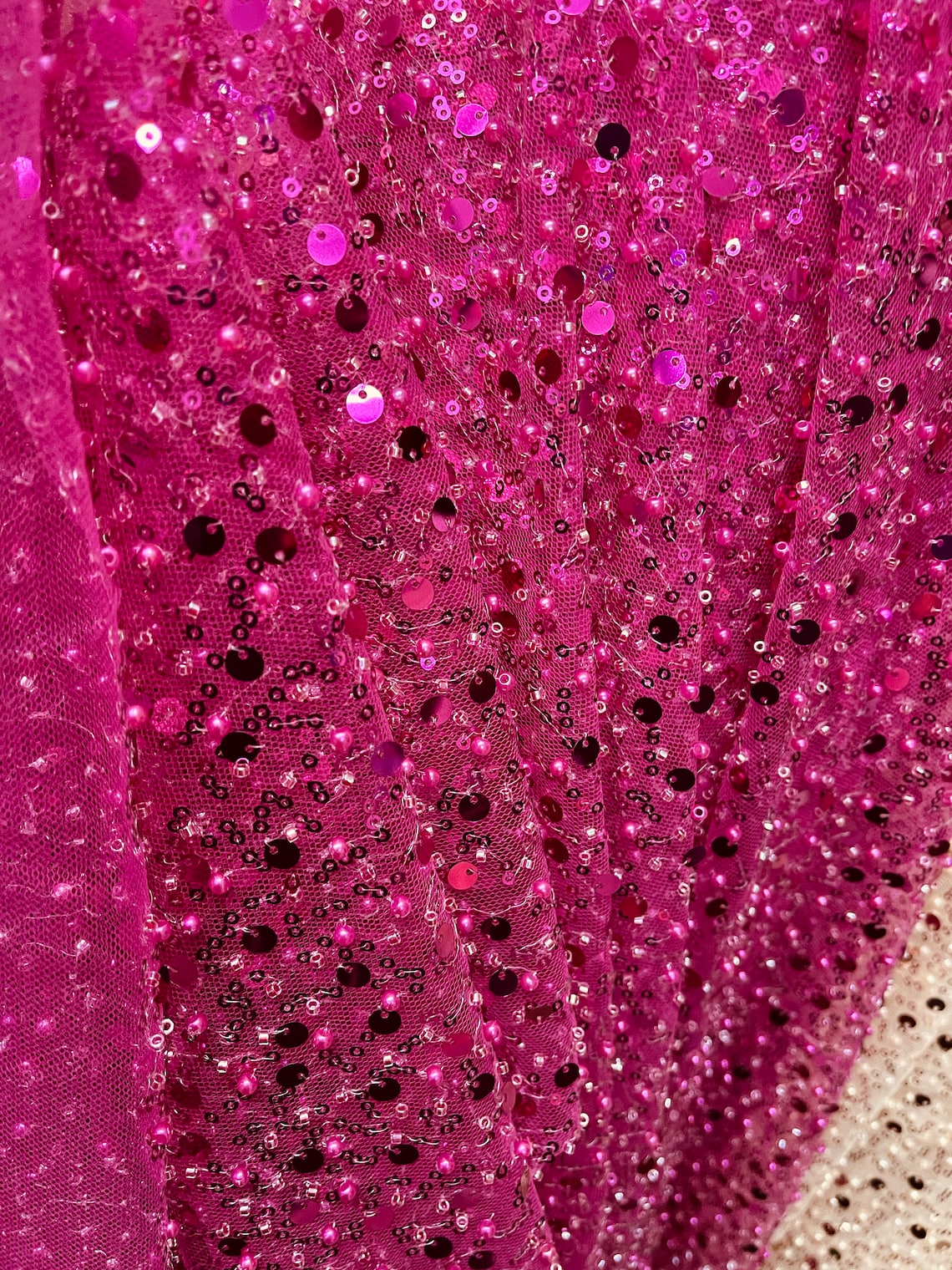 Hot Pink Fuchsia Heavy Beaded and Pores Shinny Sequins on Mesh - Etsy