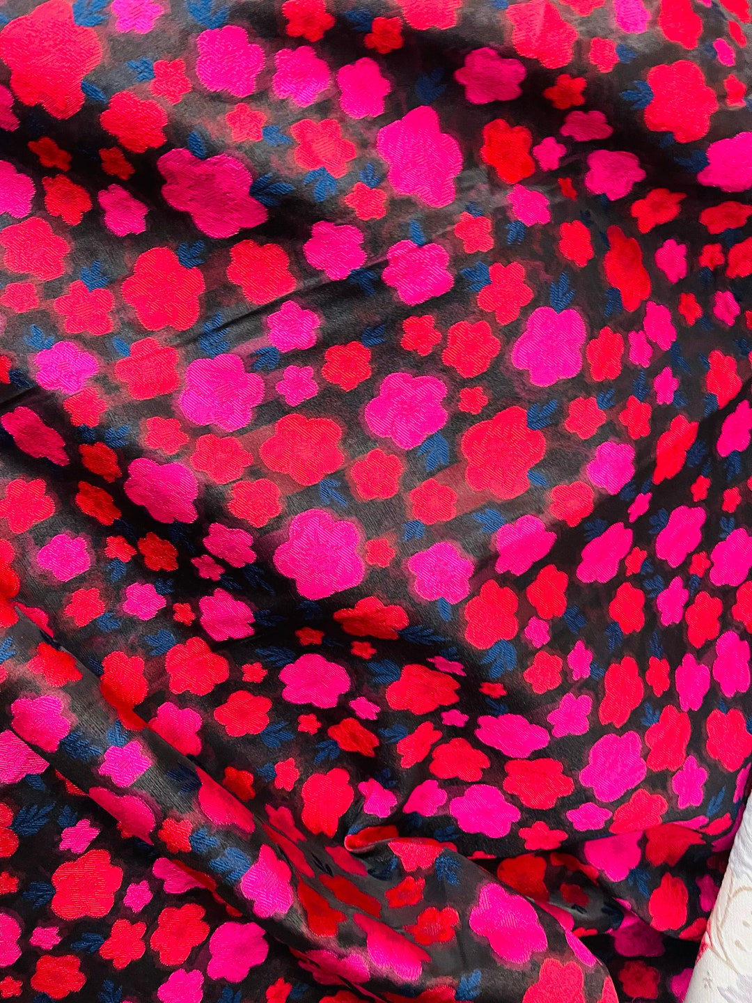 Fuchsia Roses Brocade Organza Fabric - Black Floral Dress Fabric - Etsy
