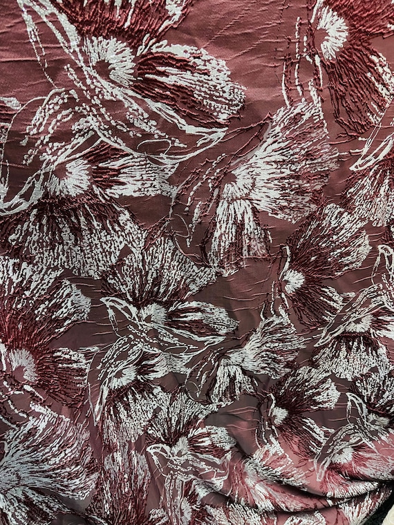 Burgundy Silver Mikado Jacquard Brocade Design in Italy | Etsy