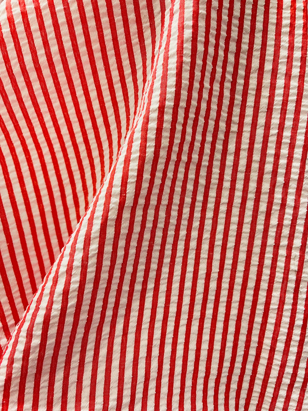 Red and White Striped Cotton Seersucker Fabric - Made in Italy - Etsy