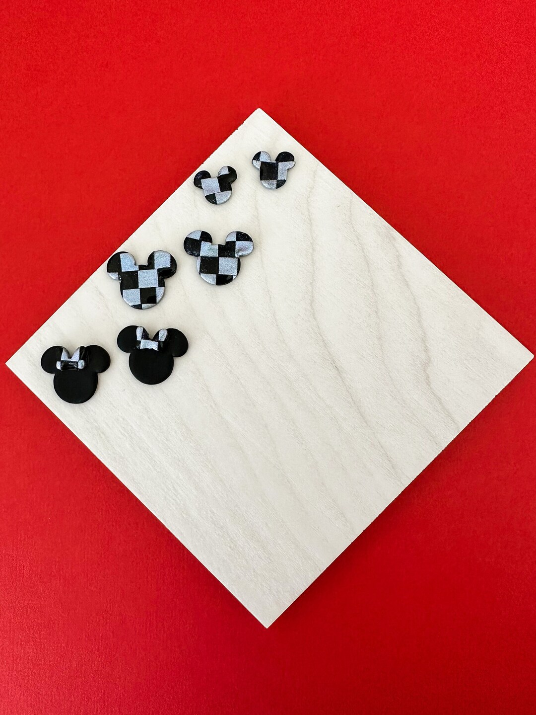 Checkered Magic Mouse Iridescent Stud Earrings || Inspired by Mickey ...