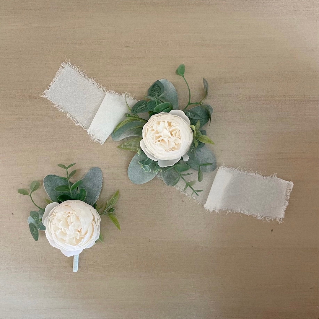Peony Boutonniere Corsage , Ivory Boutonniere Corsage, Boho Boutonniere ...