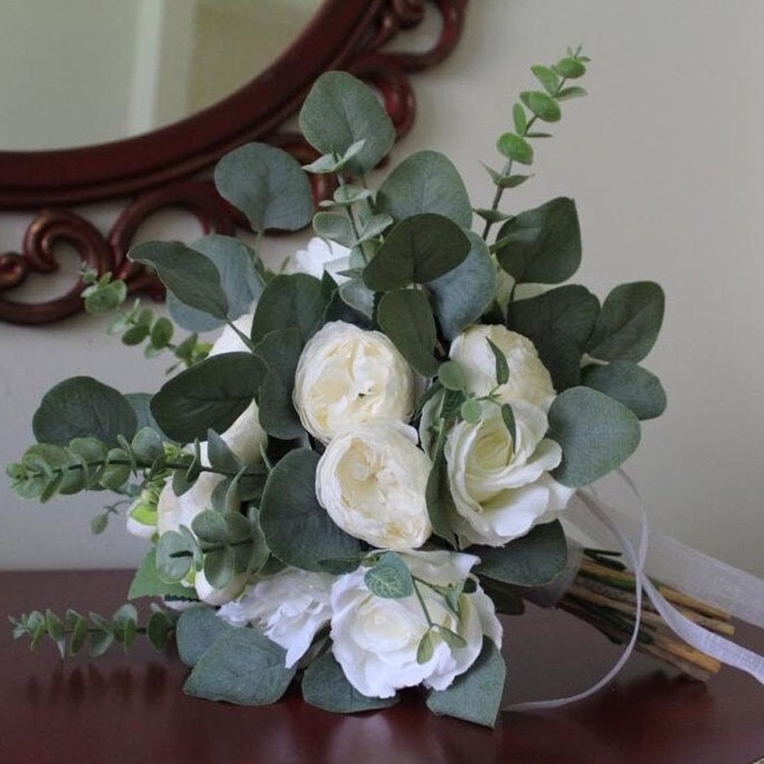 White -ivory & Greenery Bouquet, Wedding Bouquet, Bridal Bridesmaids ...