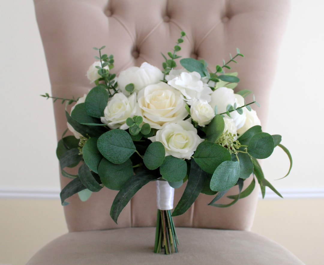 White & Greenery Bouquet,wedding Bouquet,bridal Bouquet,bridesmaids ...