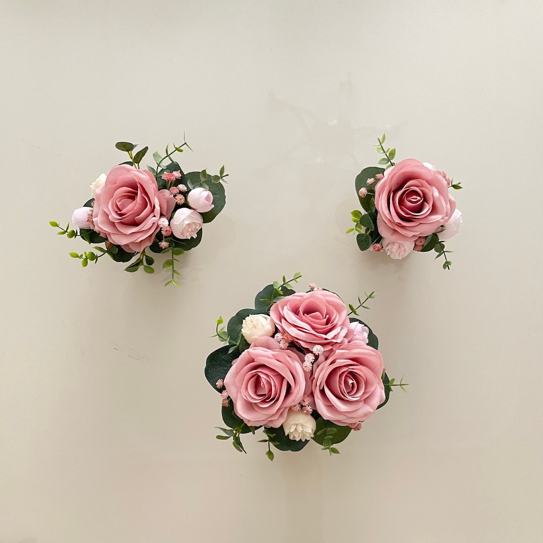 Flower Cake Topper Wedding Cake Decoration Blush Rose and Blue Greenery ...