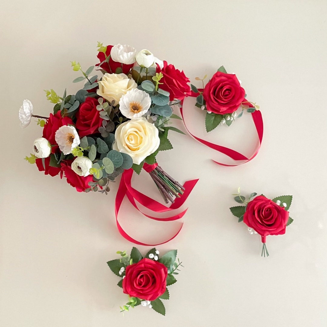 Red Roses & Greenery Bouquet,wedding Bouquet,bridal Bouquet,bridesmaids ...